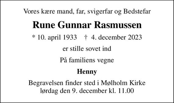 Rune Gunnar Rasmussen | Dødsannoncer i Danmark
