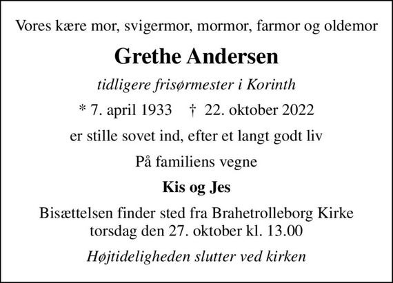Grethe Andersen | Dødsannoncer i Danmark
