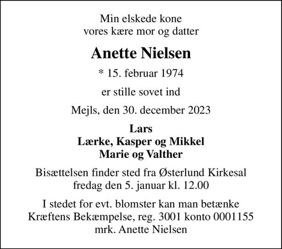 Anette Nielsen | Dødsannoncer i Danmark