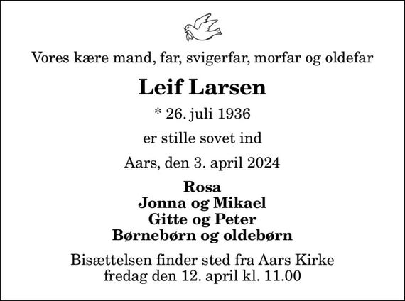 Leif Larsen | Dødsannoncer i Danmark