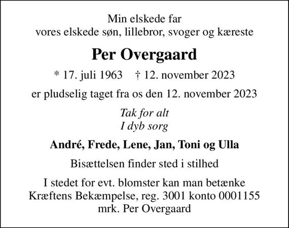 Per Overgaard | Dødsannoncer i Danmark