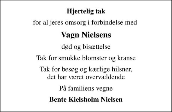 Vagn Nielsen | Dødsannoncer i Danmark