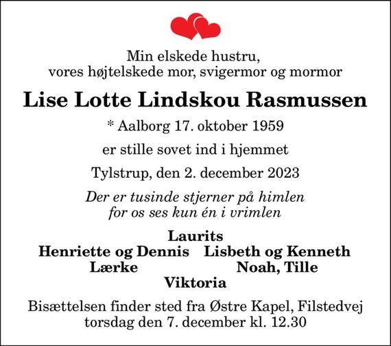 Lise Lotte Lindskou Rasmussen | Dødsannoncer i Danmark