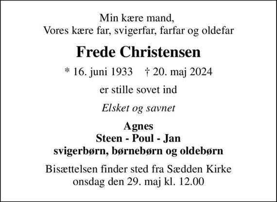 Frede Christensen | Dødsannoncer i Danmark