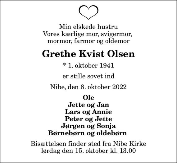 Grethe Kvist Olsen | Dødsannoncer i Danmark