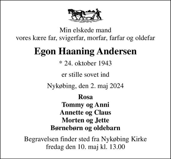 Egon Haaning Andersen | Dødsannoncer i Danmark