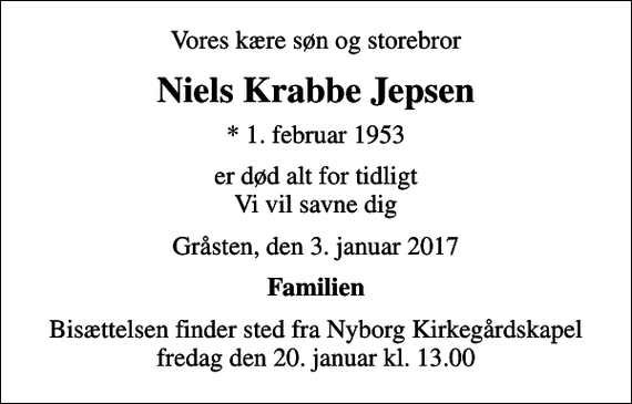Niels Krabbe Jepsen | Dødsannoncer i Danmark