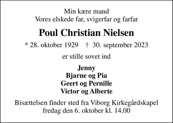 Poul Christian Nielsen | Dødsannoncer i Danmark