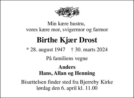 Birthe Kjær Drost | Dødsannoncer i Danmark
