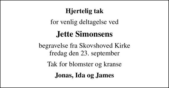 Jette Lykke Simonsen | Dødsannoncer i Danmark