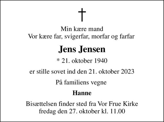 Jens Jensen | Dødsannoncer i Danmark