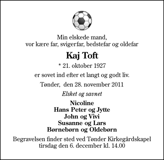 Kaj Toft | Dødsannoncer i Danmark