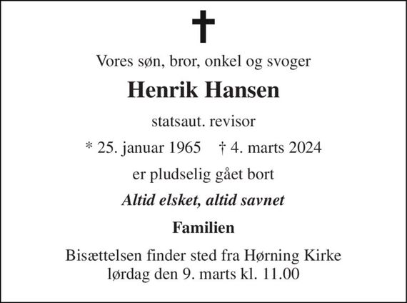Henrik Hansen | Dødsannoncer i Danmark