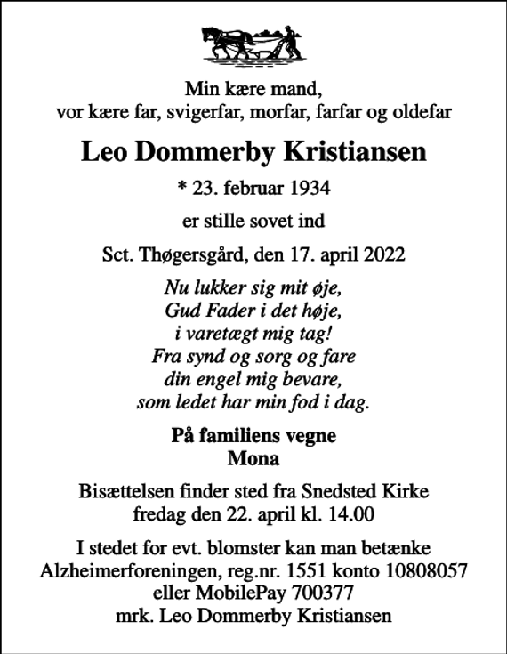 Leo Dommerby Kristiansen | Dødsannoncer i Danmark