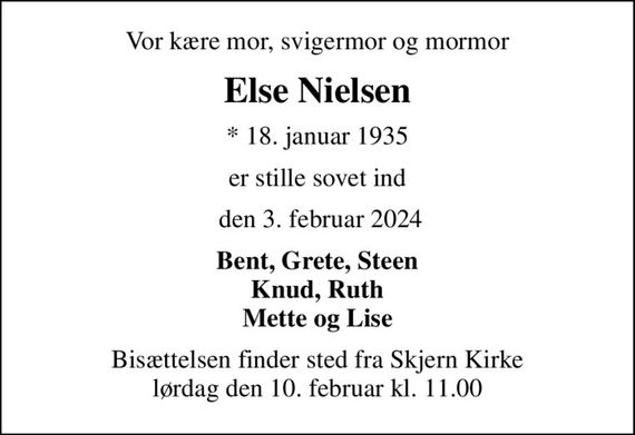 Else Nielsen | Dødsannoncer i Danmark