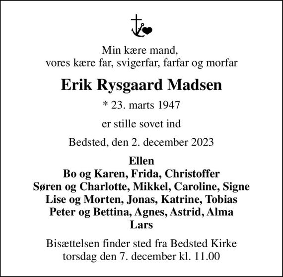 Erik Rysgaard Madsen | Dødsannoncer i Danmark