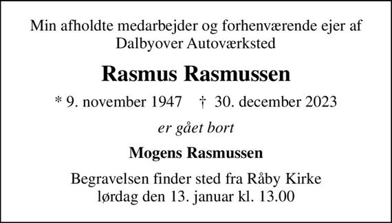 Rasmus Bjarne Hjorth Rasmussen | Dødsannoncer i Danmark