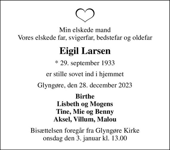 Eigil Larsen | Dødsannoncer i Danmark