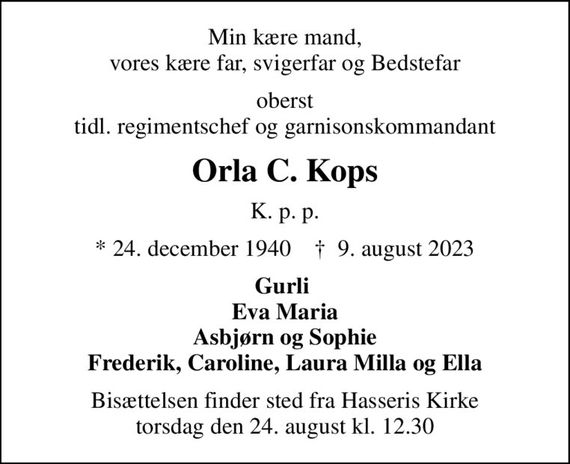 Orla C. Kops | Dødsannoncer i Danmark