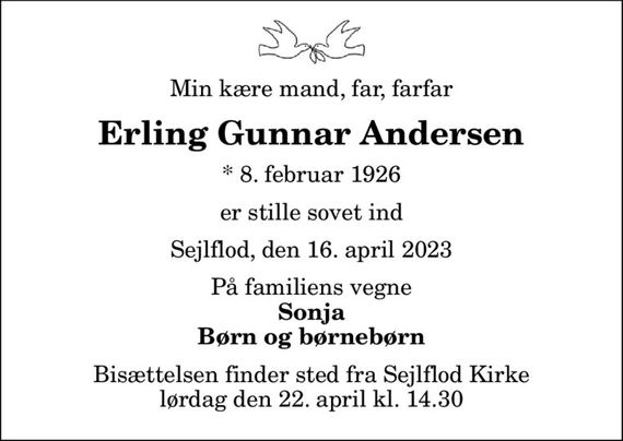 Erling Gunnar Andersen | Dødsannoncer i Danmark
