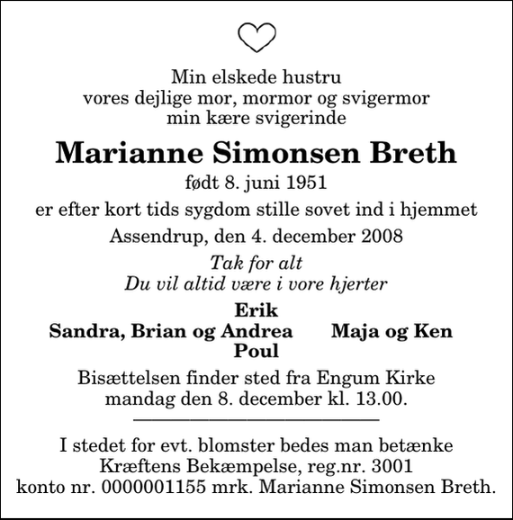 Marianne Simonsen Breth | Dødsannoncer i Danmark