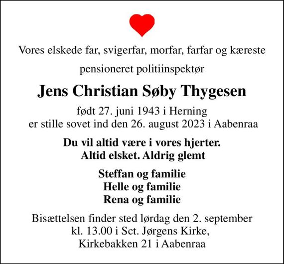 Jens Christian Søby Thygesen | Dødsannoncer i Danmark Jens Christian Søby Thygesen | Dødsannoncer i Danmark