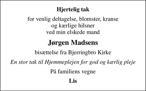 Jørgen Madsen | Dødsannoncer i Danmark