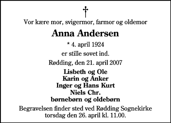 Anna Andersen | Dødsannoncer i Danmark