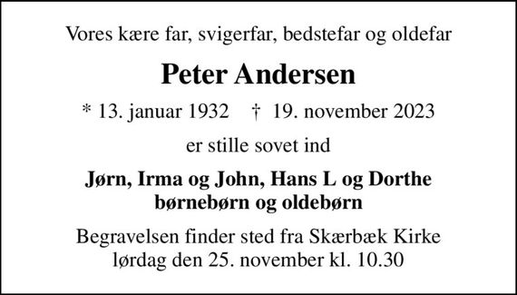 Peter Andersen | Dødsannoncer i Danmark