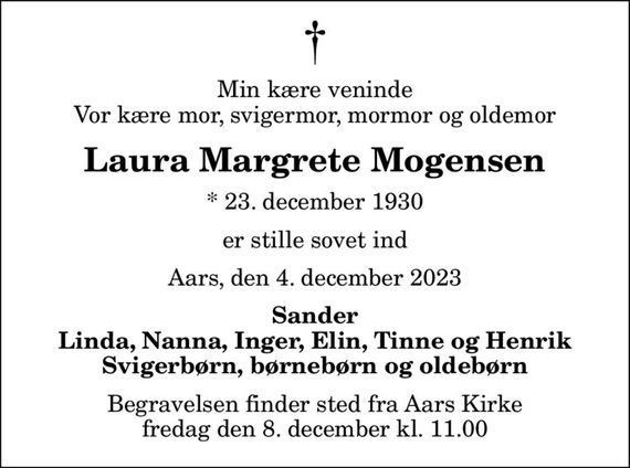 Laura Margrete Mogensen | Dødsannoncer i Danmark