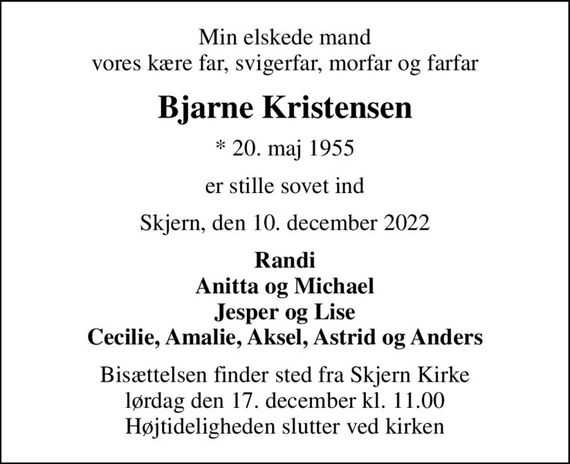 Bjarne Kristensen | Dødsannoncer i Danmark