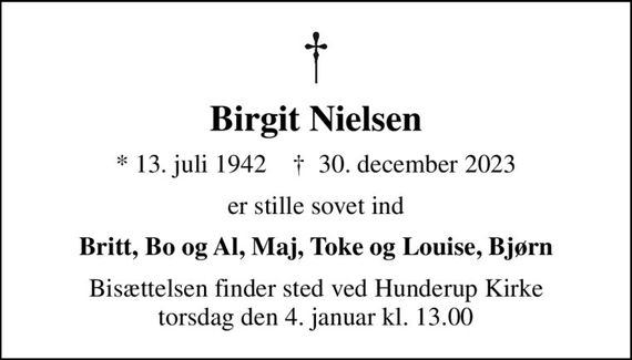 Birgit Nielsen | Dødsannoncer i Danmark