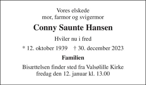 Conny Saunte Hansen | Dødsannoncer i Danmark