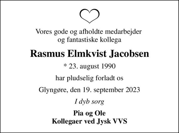 Rasmus Elmkvist Jacobsen | Dødsannoncer i Danmark