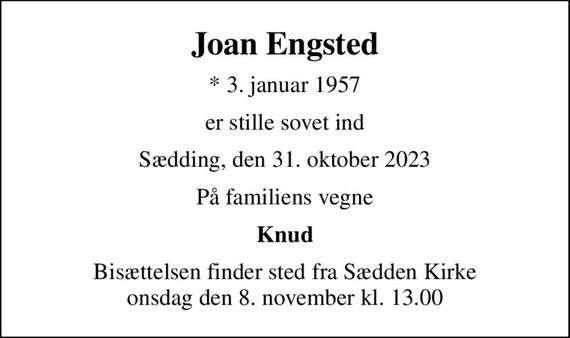 Joan Engsted | Dødsannoncer i Danmark