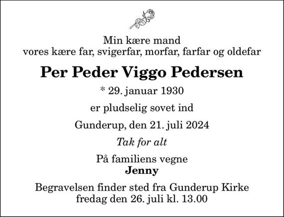 Per Peder Viggo Pedersen | Dødsannoncer i Danmark