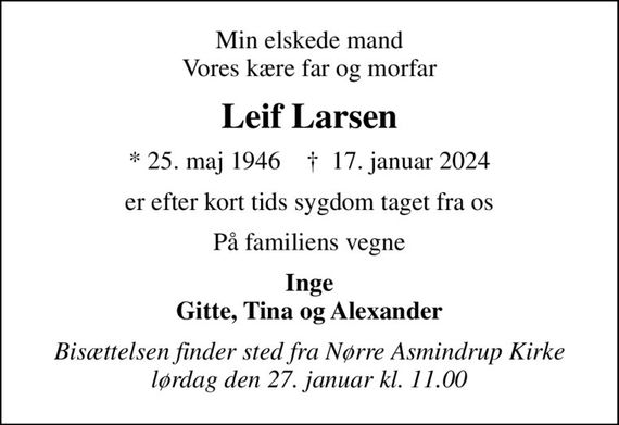 Leif Larsen | Dødsannoncer i Danmark