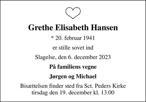 Grethe Elisabeth Hansen | Dødsannoncer i Danmark