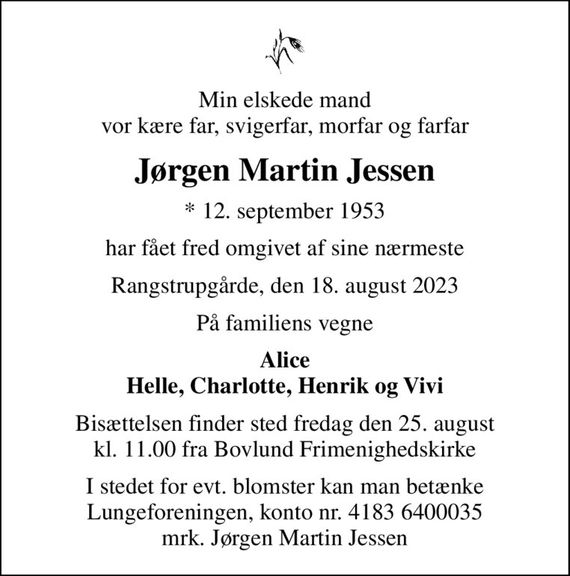 Jørgen Martin Jessen | Dødsannoncer i Danmark