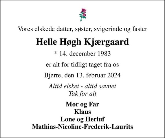 Helle Høgh Kjærgaard | Dødsannoncer i Danmark