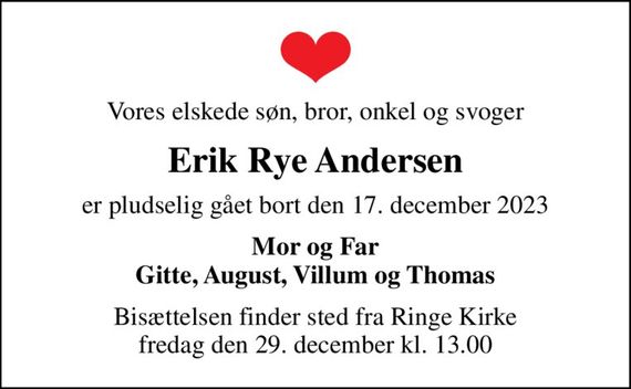 Erik Rye Andersen | Dødsannoncer i Danmark