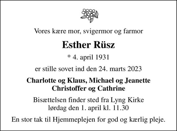 Esther Rüsz | Dødsannoncer i Danmark