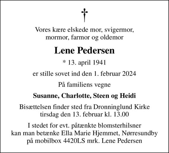 Lene Pedersen | Dødsannoncer i Danmark