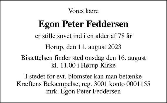 Egon Peter Feddersen | Dødsannoncer i Danmark