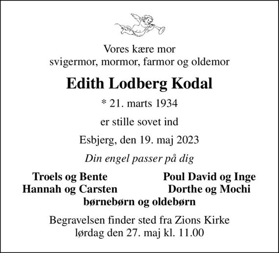 Edith Lodberg Kodal | Dødsannoncer i Danmark