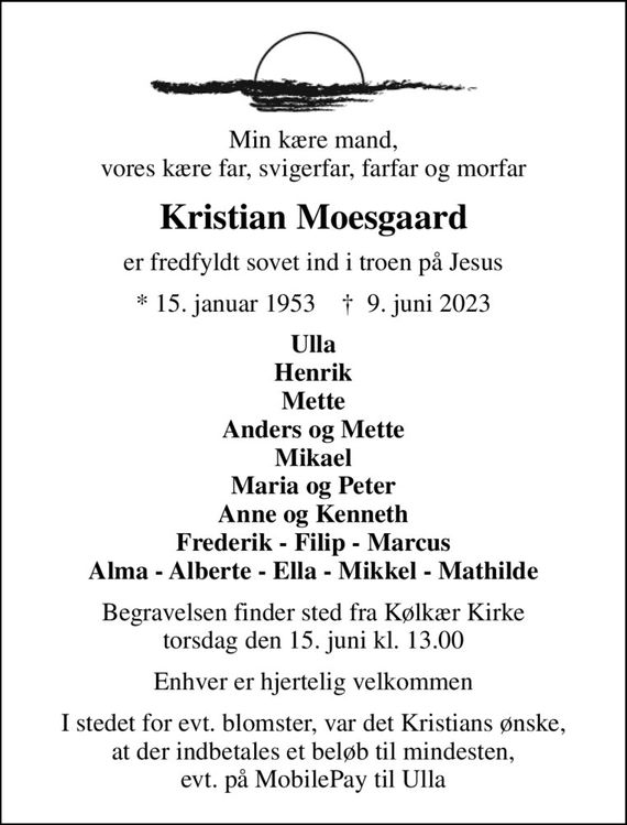 Kristian Moesgaard | Dødsannoncer i Danmark