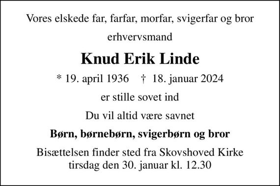 Knud Erik Linde | Dødsannoncer i Danmark