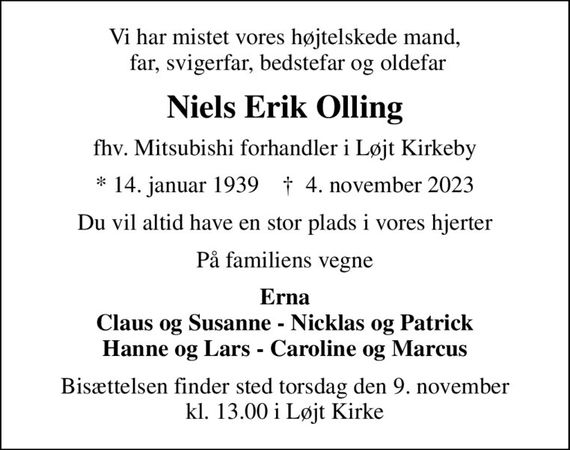 Niels Erik Olling | Dødsannoncer i Danmark