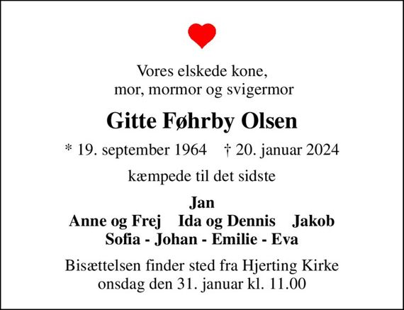 Gitte Føhrby Olsen | Dødsannoncer i Danmark