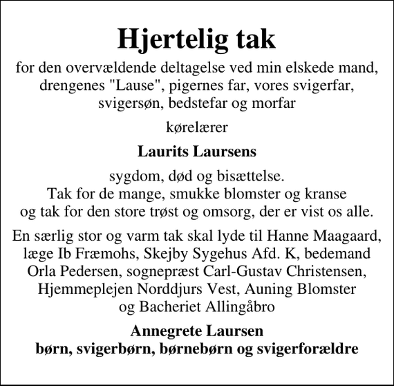 Laurits Laursen | Dødsannoncer i Danmark